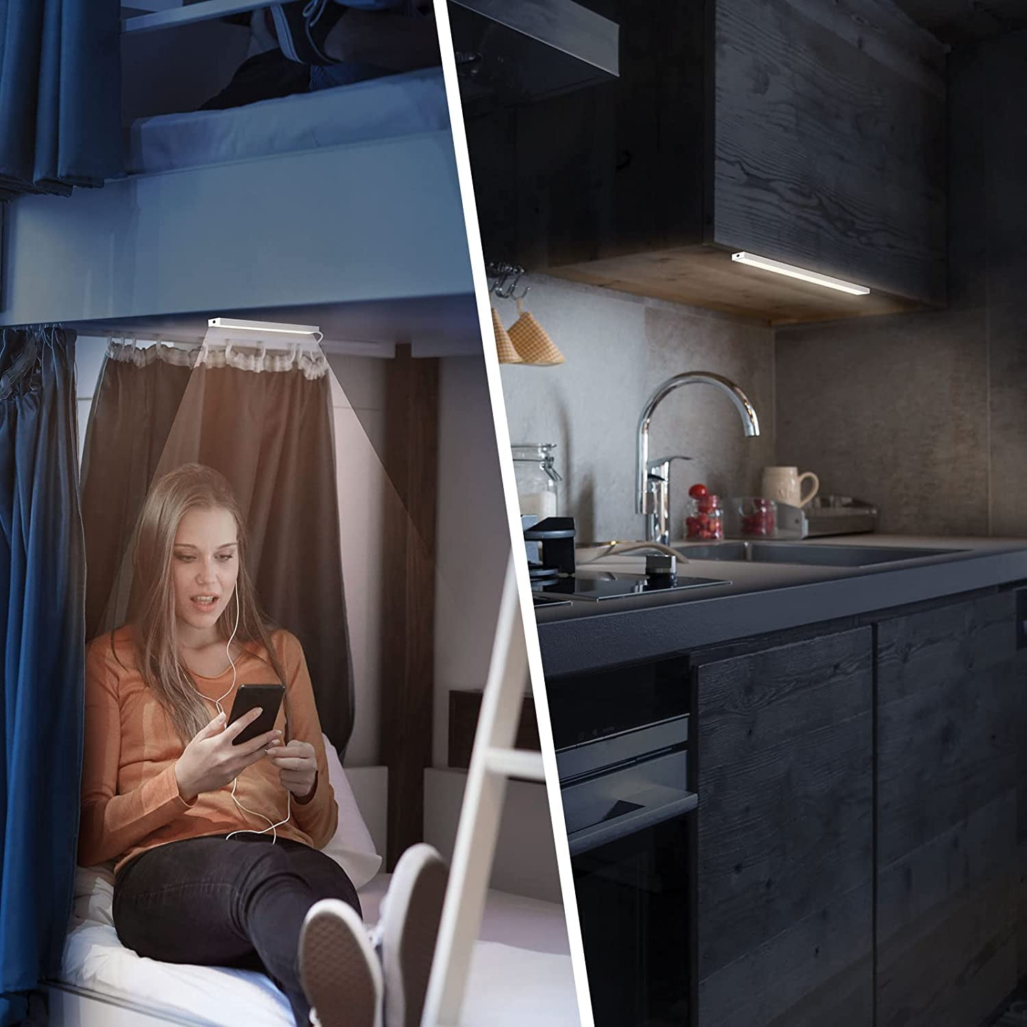 UITTG-2Pack LED Under Cabinet Lighting Dimmable Under Cabinet Lights with USB Powered for Closet ...