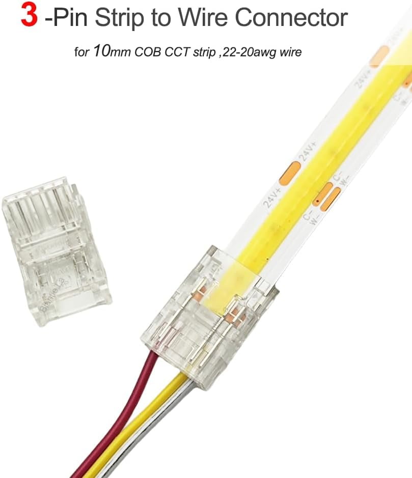 UITTG-3-Pin LED Strip Connector 10mm, Solderless Clip for COB CCT LED ...