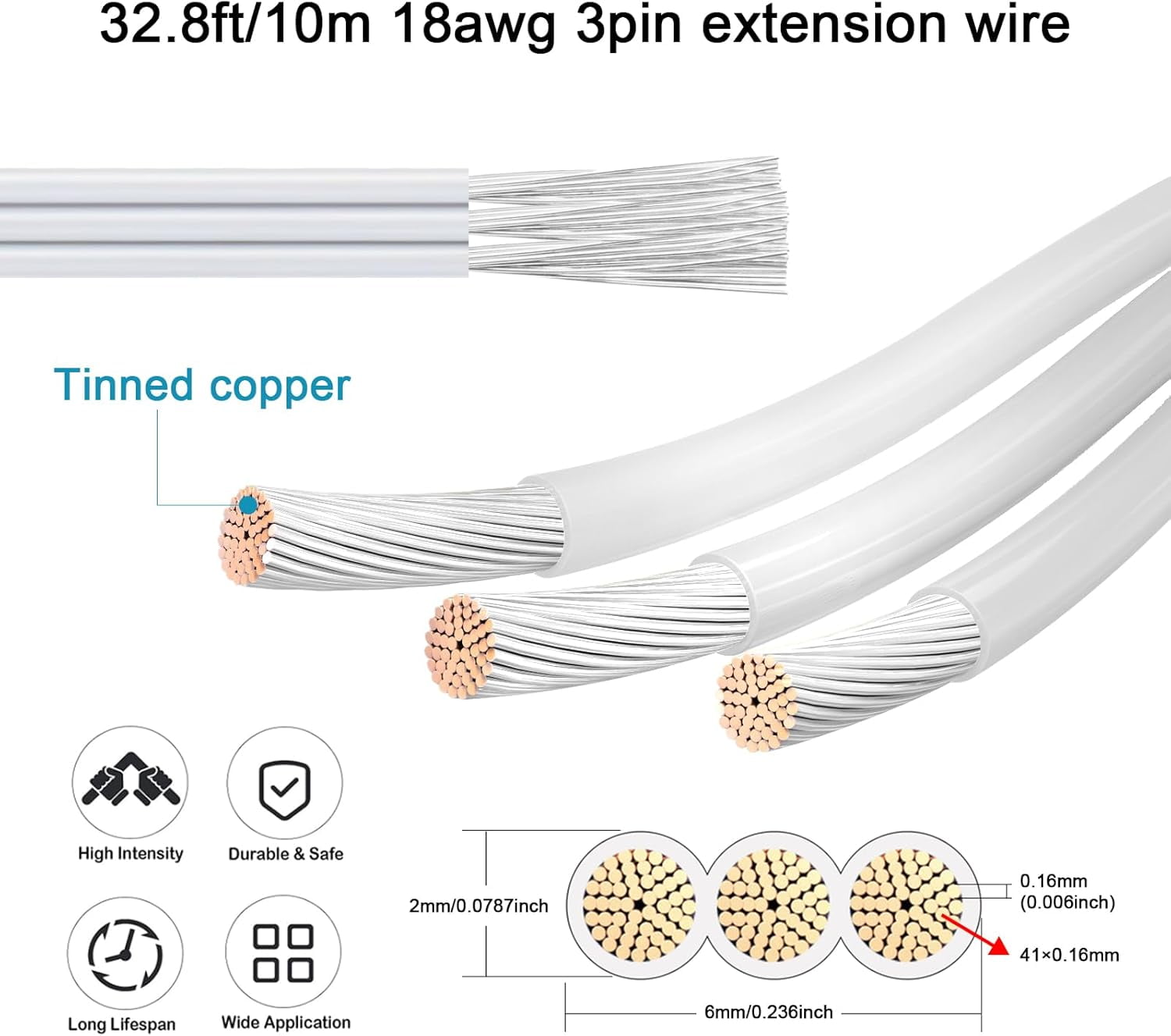 UITTG-32.8FT/10M 18AWG 3-Pin Wire Tinned Copper Stranded Insulated Low ...