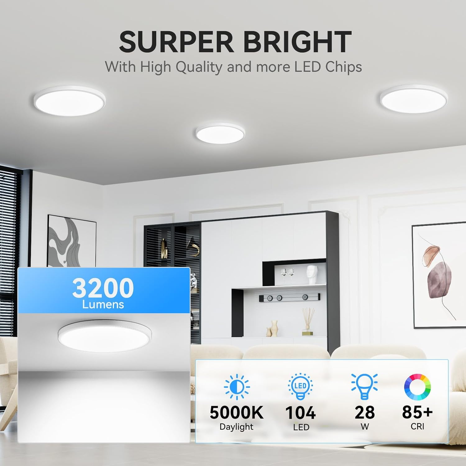 UITTG-3200lm LED Flush Mount Ceiling Light, Super Slim 12 inch LED ...