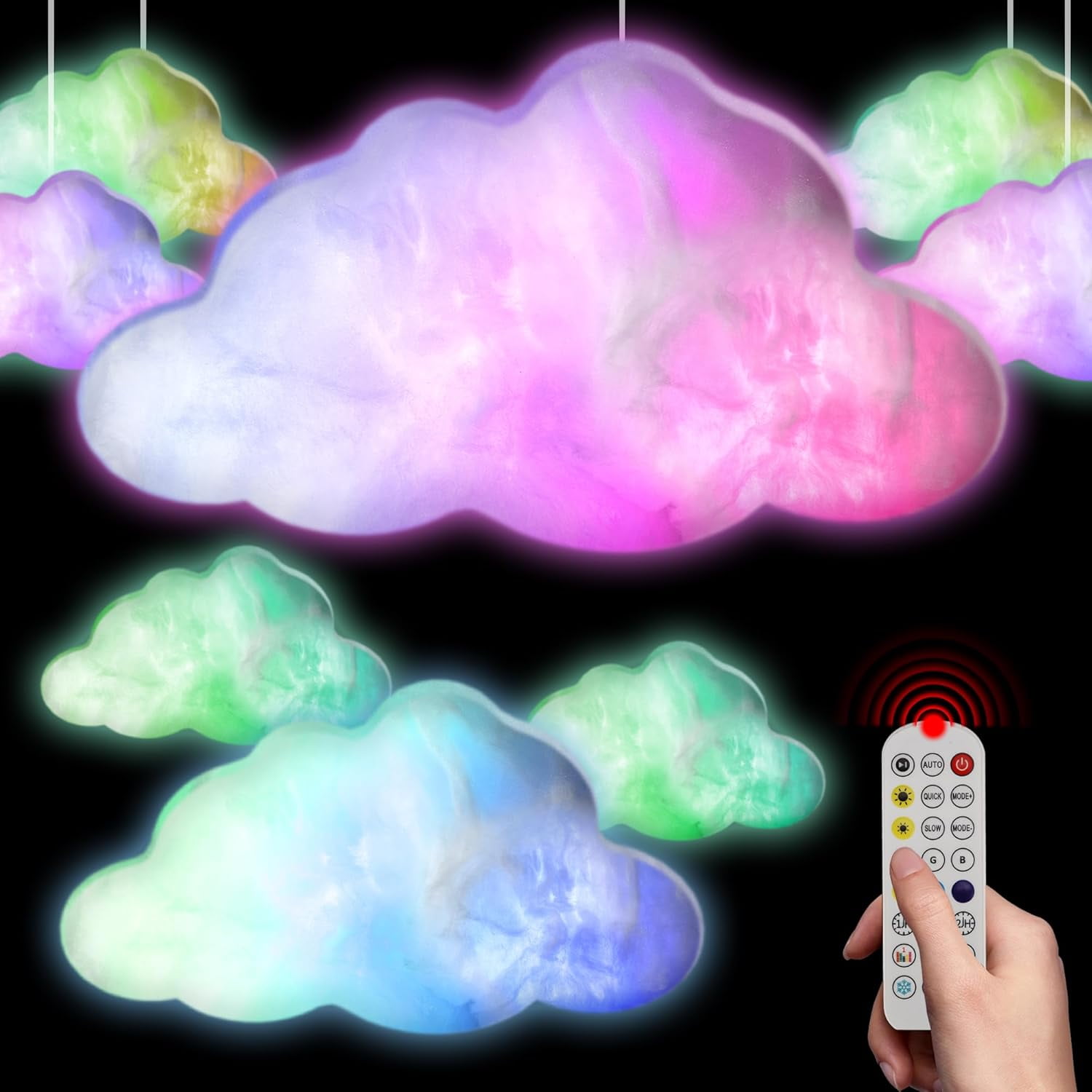 UITTG-3D Big Hanging Lightning Cloud Light Kit Multicolor Changing ...
