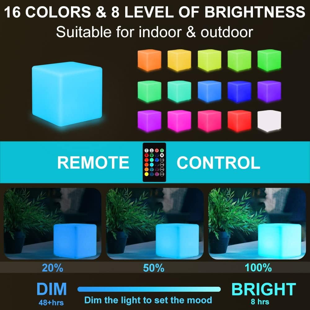 UITTG-4-In LED Cube Night Light, Cordless LED Light Cubes for Kids, RGB ...
