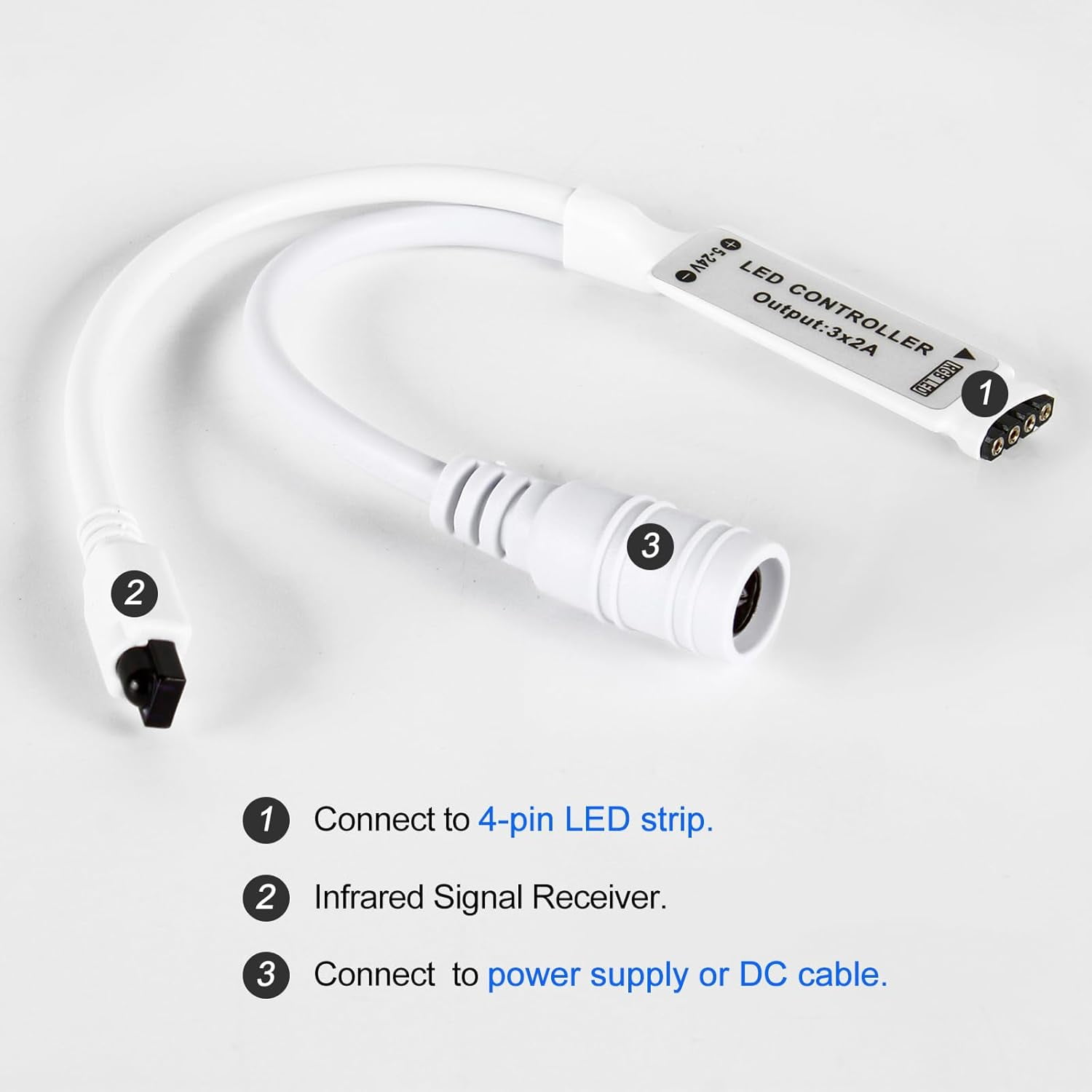 UITTG-4-PIN LED Controller, 44-Keys IR Wireless Remote Control, DC 5V ...