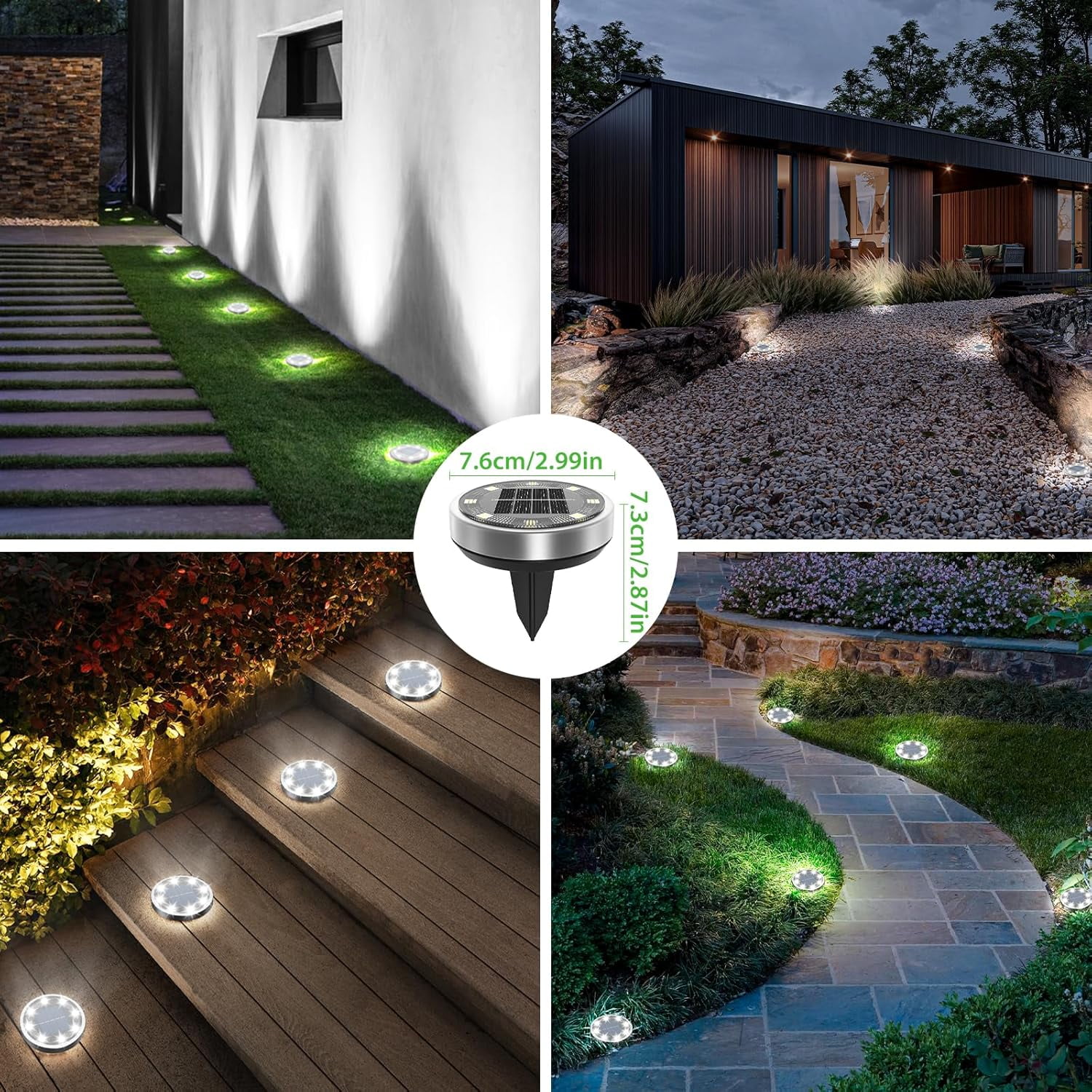 UITTG-4 Pack Solar Ground Lights Outdoor, 8 LED Flat Solar Lights ...
