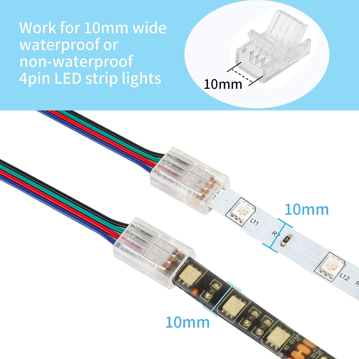UITTG-4 Pin LED Strip Connectors Solderless 10 Pcs with 16.4ft ...