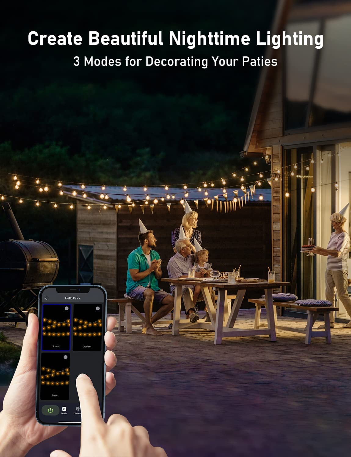 UITTG-50FT Bluetooth G40 Outdoor String Lights, 25LEDs, Dimmable with ...