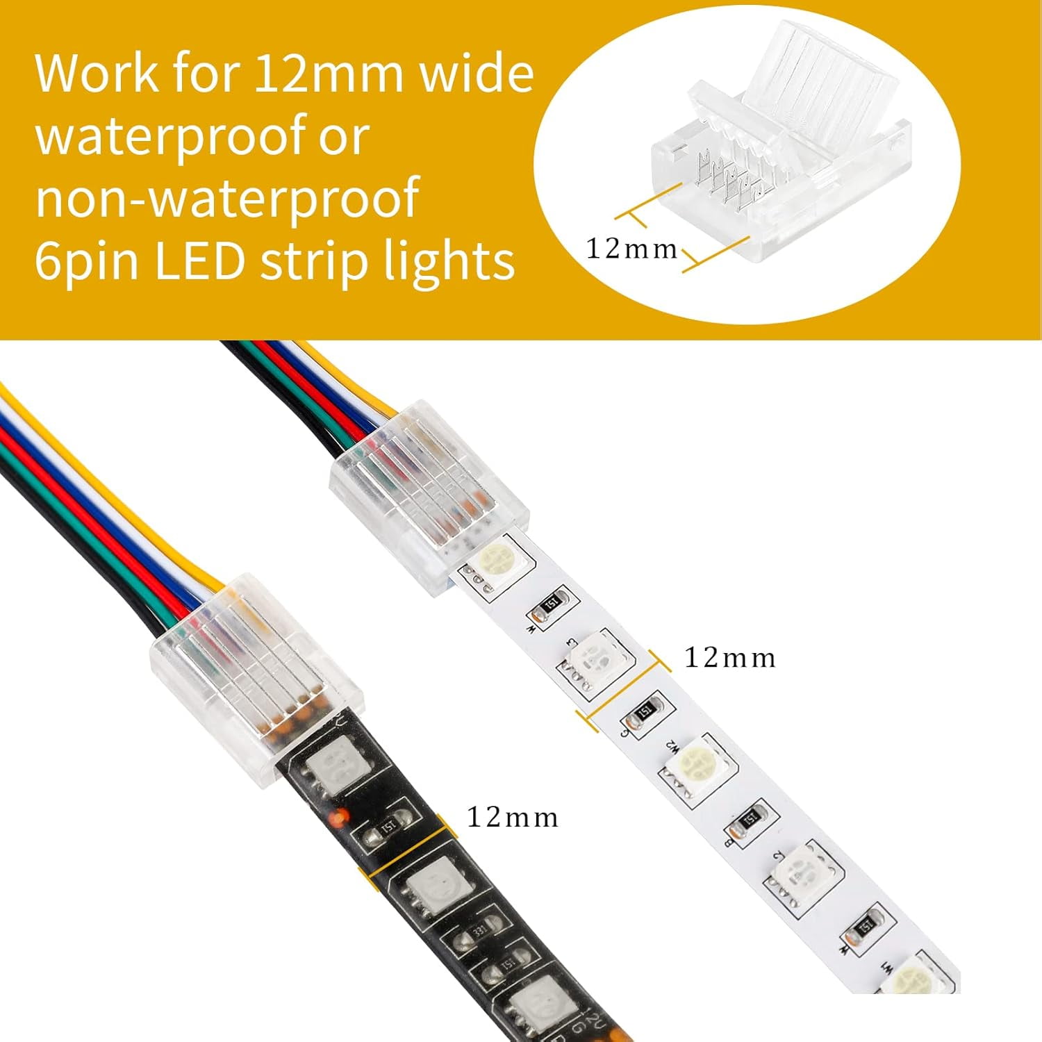 UITTG-6 Pin LED Strip Connectors Solderless 10 Pack with 16.4ft ...