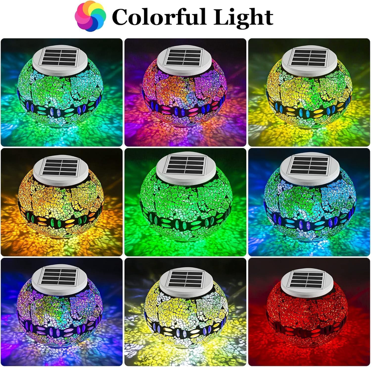 UITTG-Color Changing Solar Powered Crystal Glass Mosaic Ball Garden ...