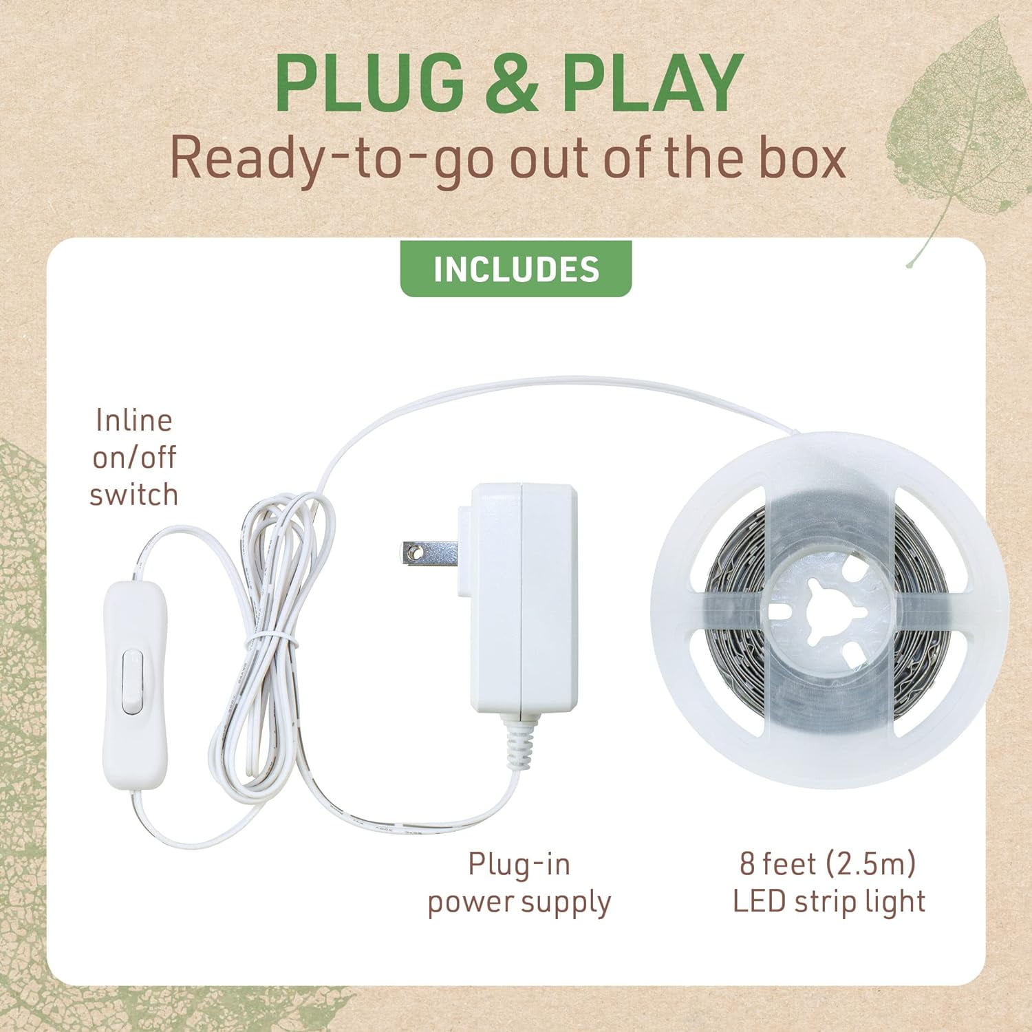 UITTG-Complete LED Strip Light Kits (Warm White) 8 ft Flexible Tape ...