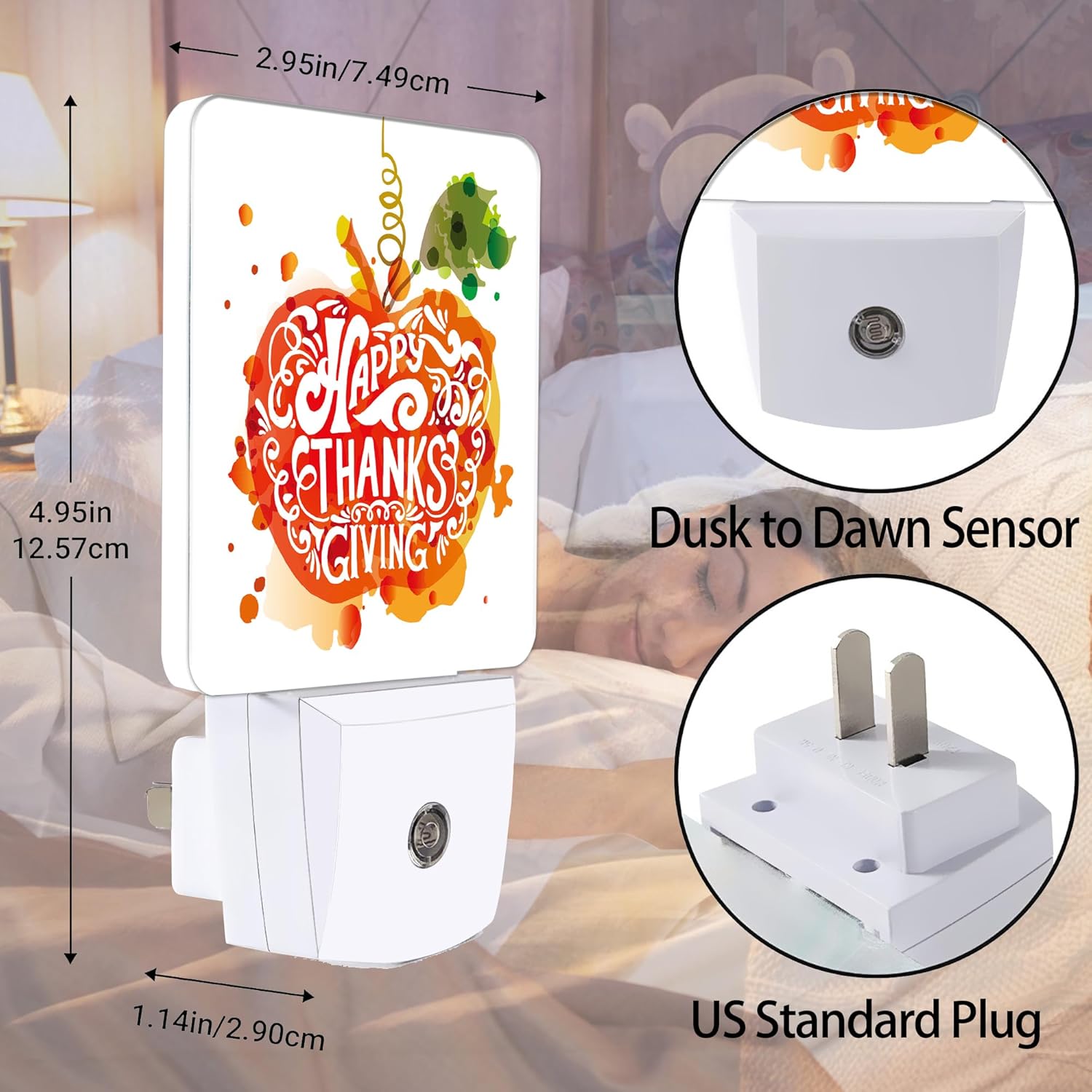 UITTG-Happy Thanksgiving Night Light, Watercolor Pumpkin Plug into Wall ...
