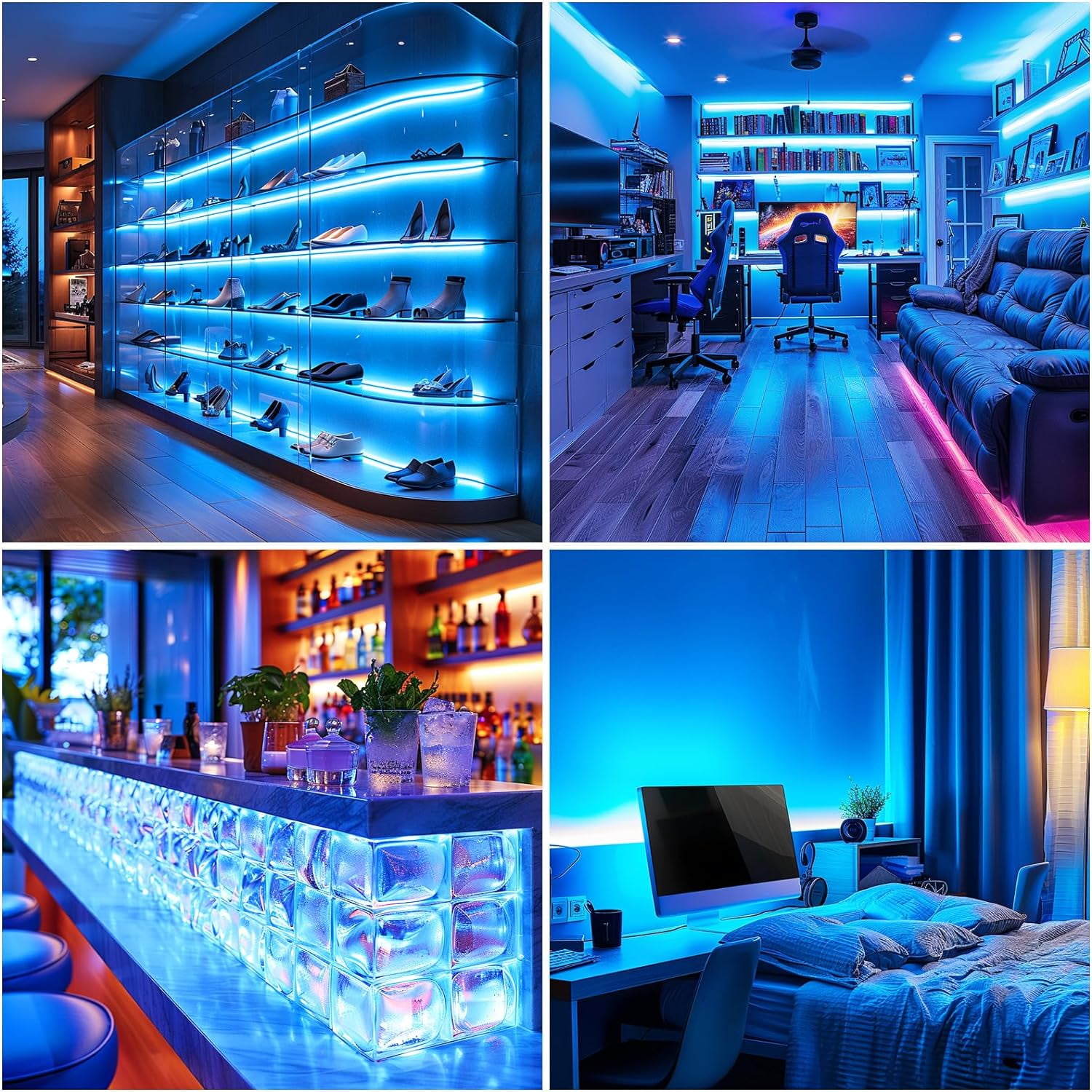 UITTG-ICE Blue LED Strip Light 320 LEDs 2Pack High Brightness Indoor ...