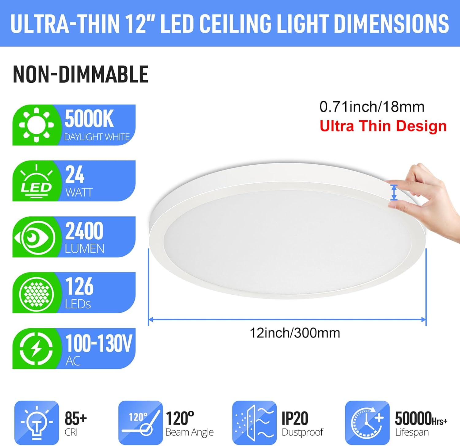 UITTG-LED Flush Mount Ceiling Light Fixture, 5000K Daylight White ...