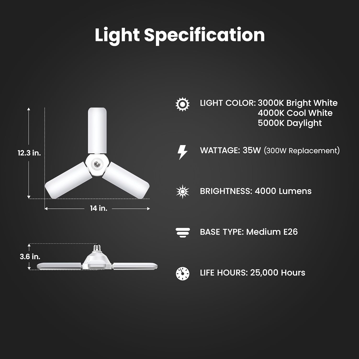UITTG-LED Garage Light Bulb, 300W Equivalent, 4000 Lumens, 3CCT ...