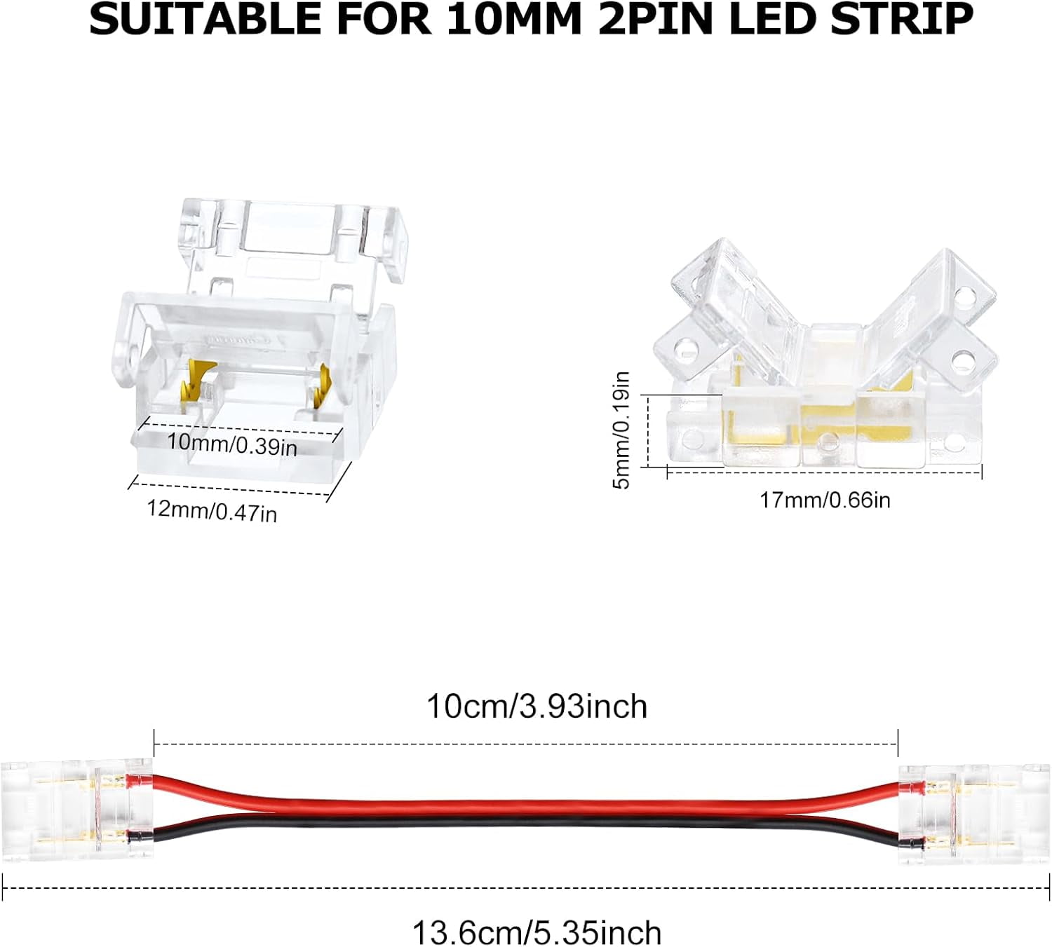 UITTG-LED Strip Connectors 2Pin 10mm, 10 PCS Jumper LED Connectors ...