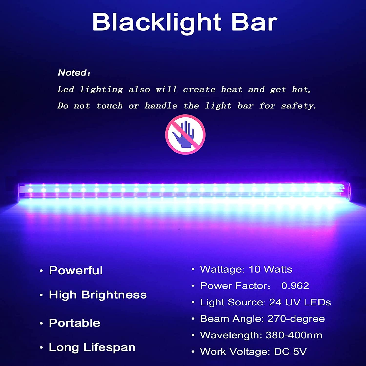 UITTG-Led Black Light Bar, 10W 1ft USB UV Blacklight Tube, Glow in The ...