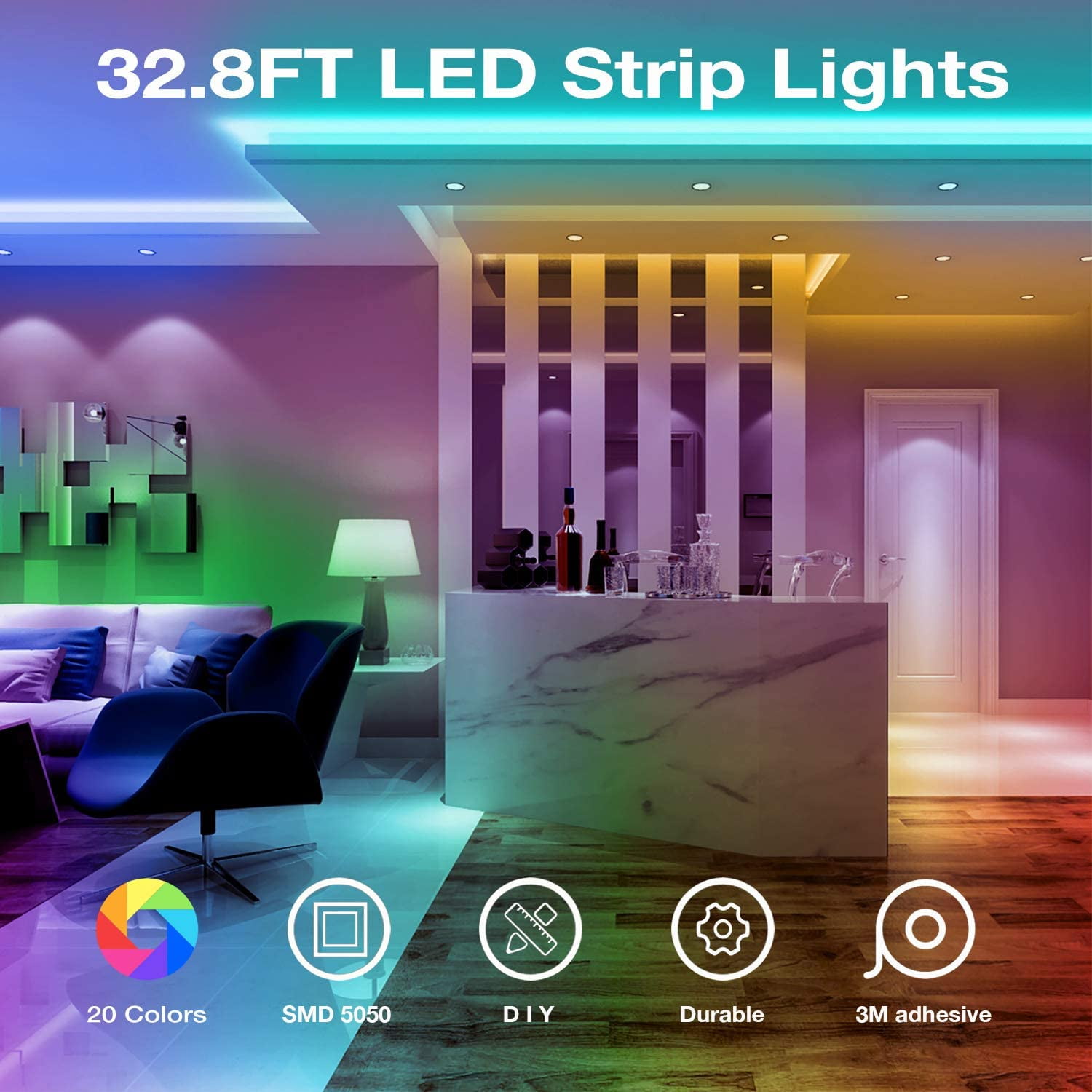 UITTG-Led Strip Lights 32.8ft Kit with Remote and Power Supply Color ...