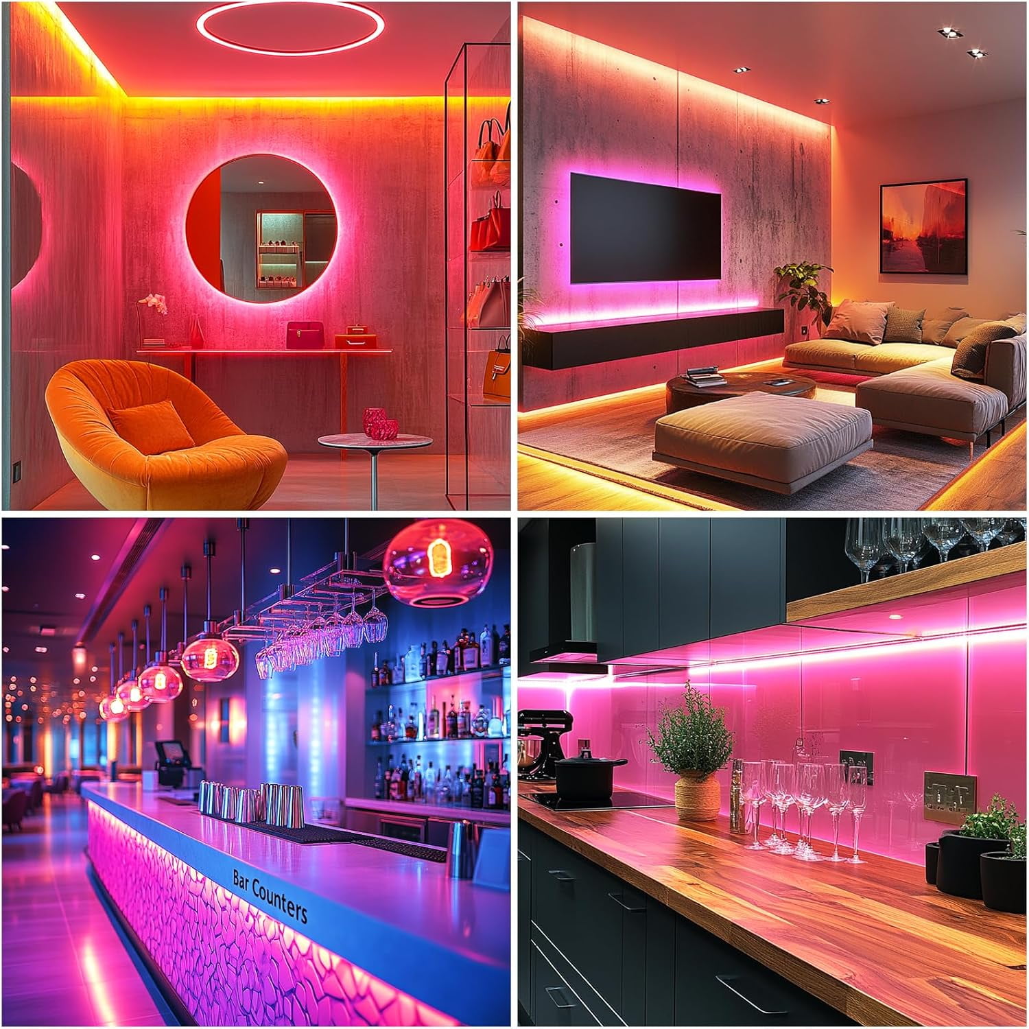 UITTG-Led Strip Lights Pink 5V USB LED Lighting COB LED Strip Light ...