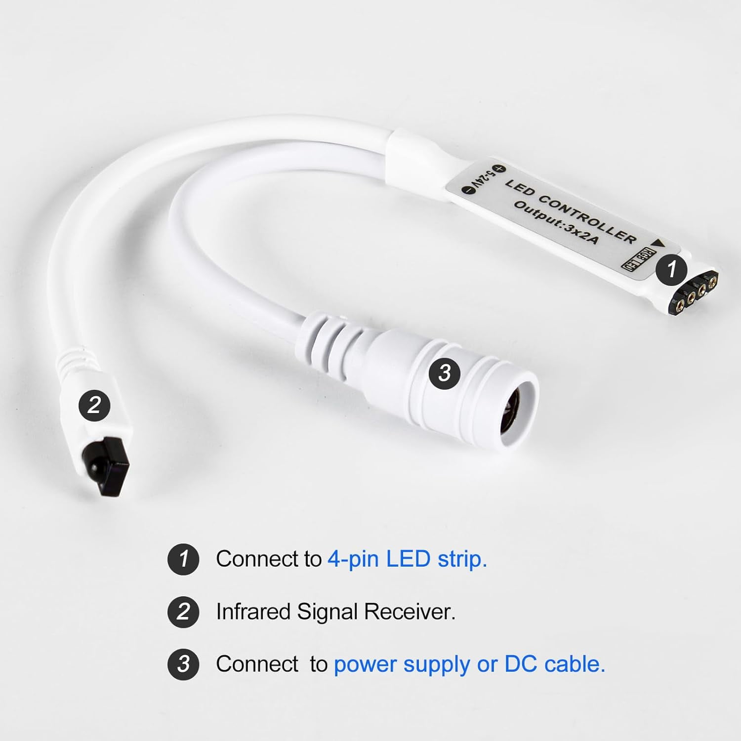 UITTG-Mini 4 PIN LED Controller, 24 Keys IR Wireless Remote Control, DC 5V-24V RGB LED Light ...