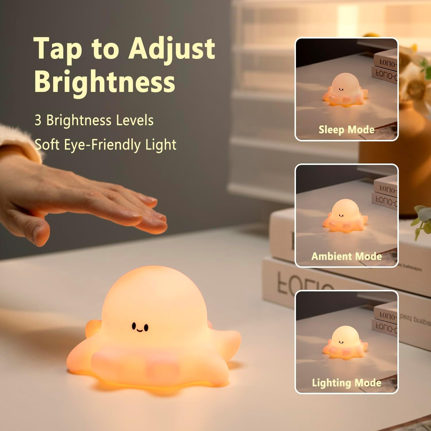UITTG-Night Light for Kids, Rechargeable Octopus Baby Night Light – 3 ...