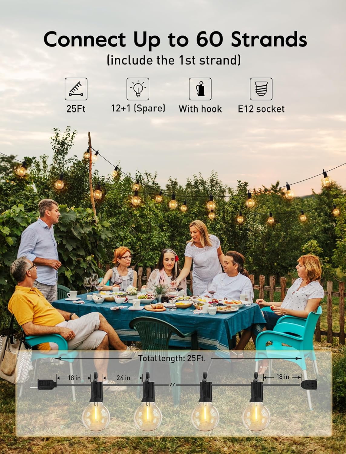 UITTG-Outdoor String Lights 25 Feet G40 Globe LED Patio Lights with 13 ...