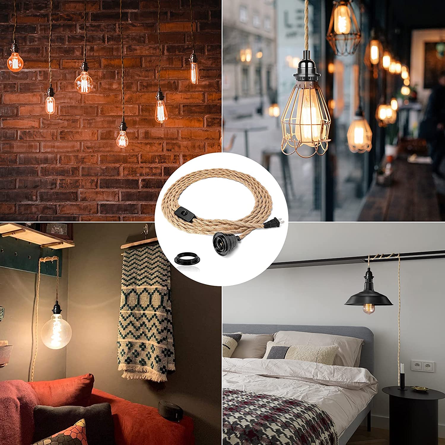 UITTG-Plug in Hanging Light Fixture, 15FT Pendant Lamp Lights Cord with ...