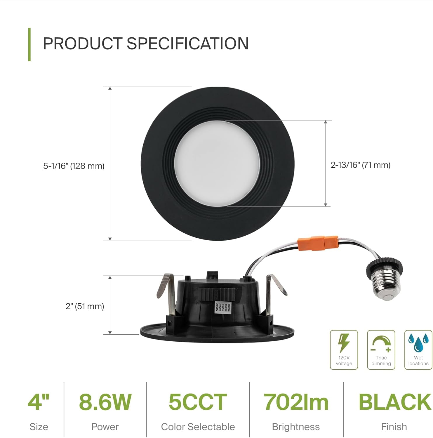 UITTG-Retrofit LED Recessed Lighting 4 Inch | 9W 700 Lm Wet Rated ...