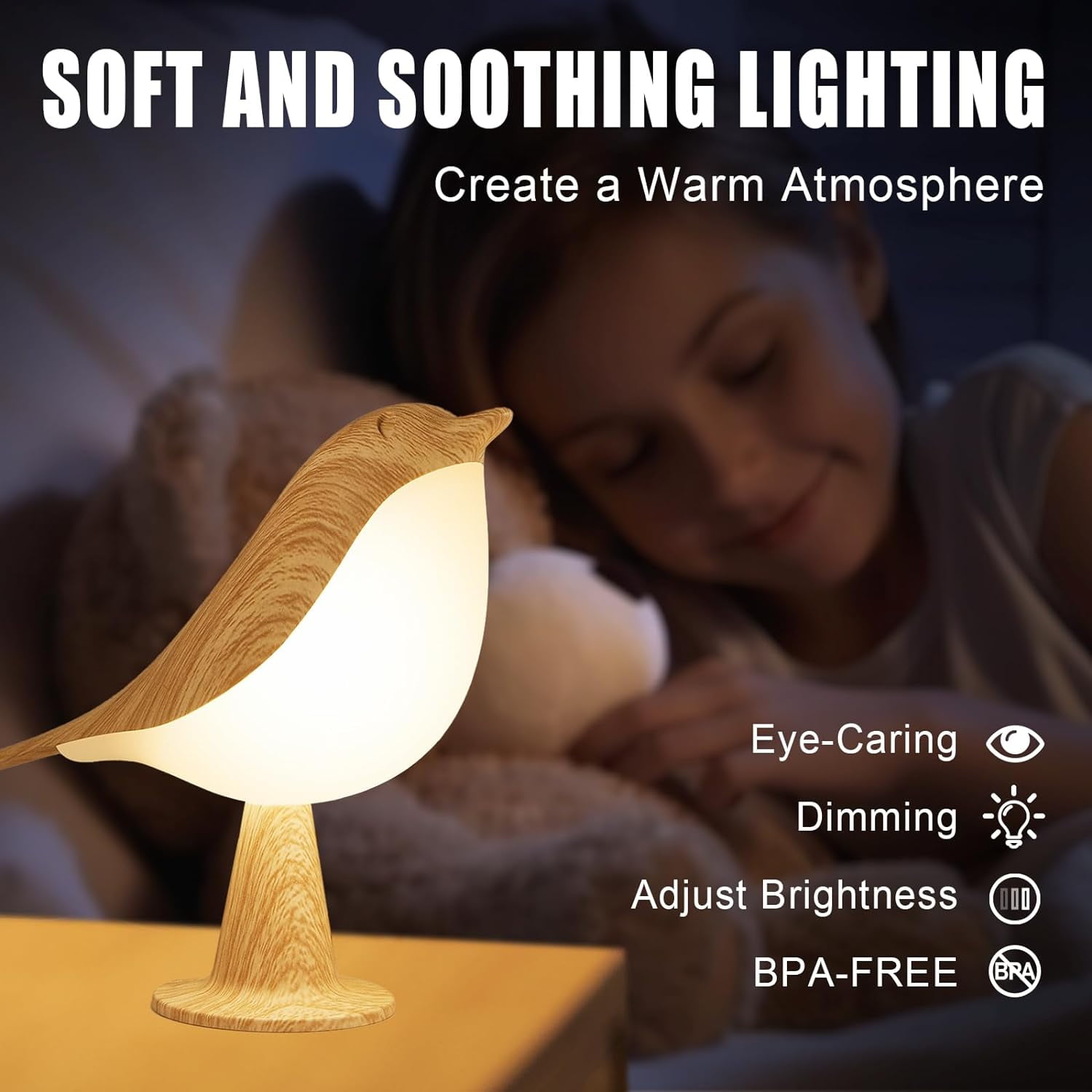 UITTG-Small Bird Table Lamp, Cordless Desk Lamp, Touch Night Light with ...