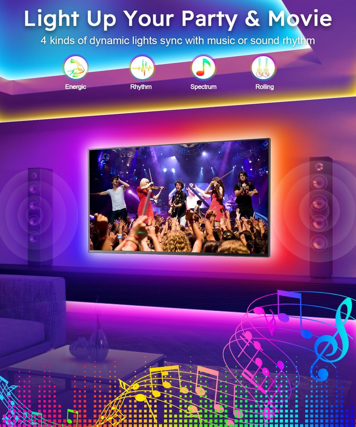 UITTG-Smart TV LED Backlight, 9.84FT ICRGB LED Lights for TV,for 23-43 ...