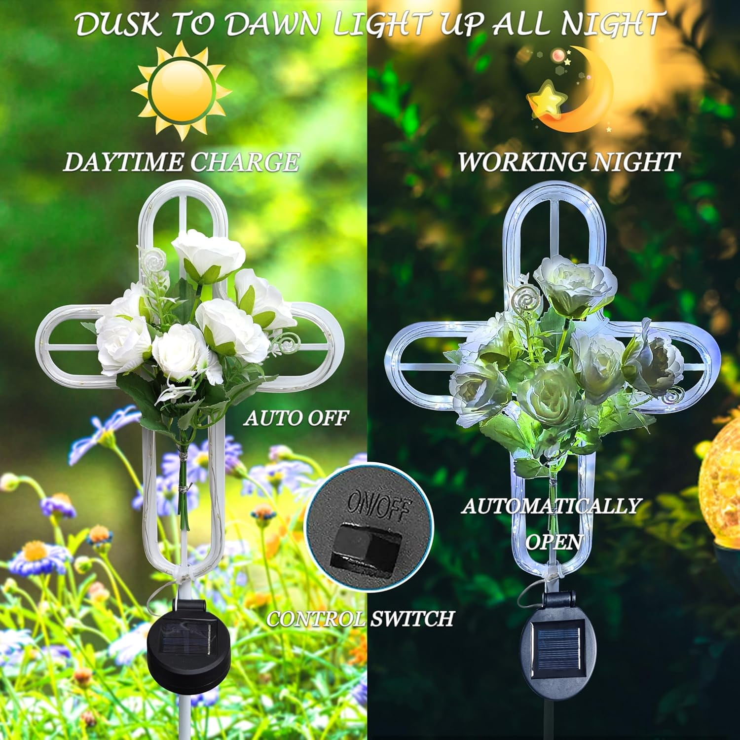 UITTG-Solar Cross Garden Stake Lights, Cemetery Decorations for Grave ...