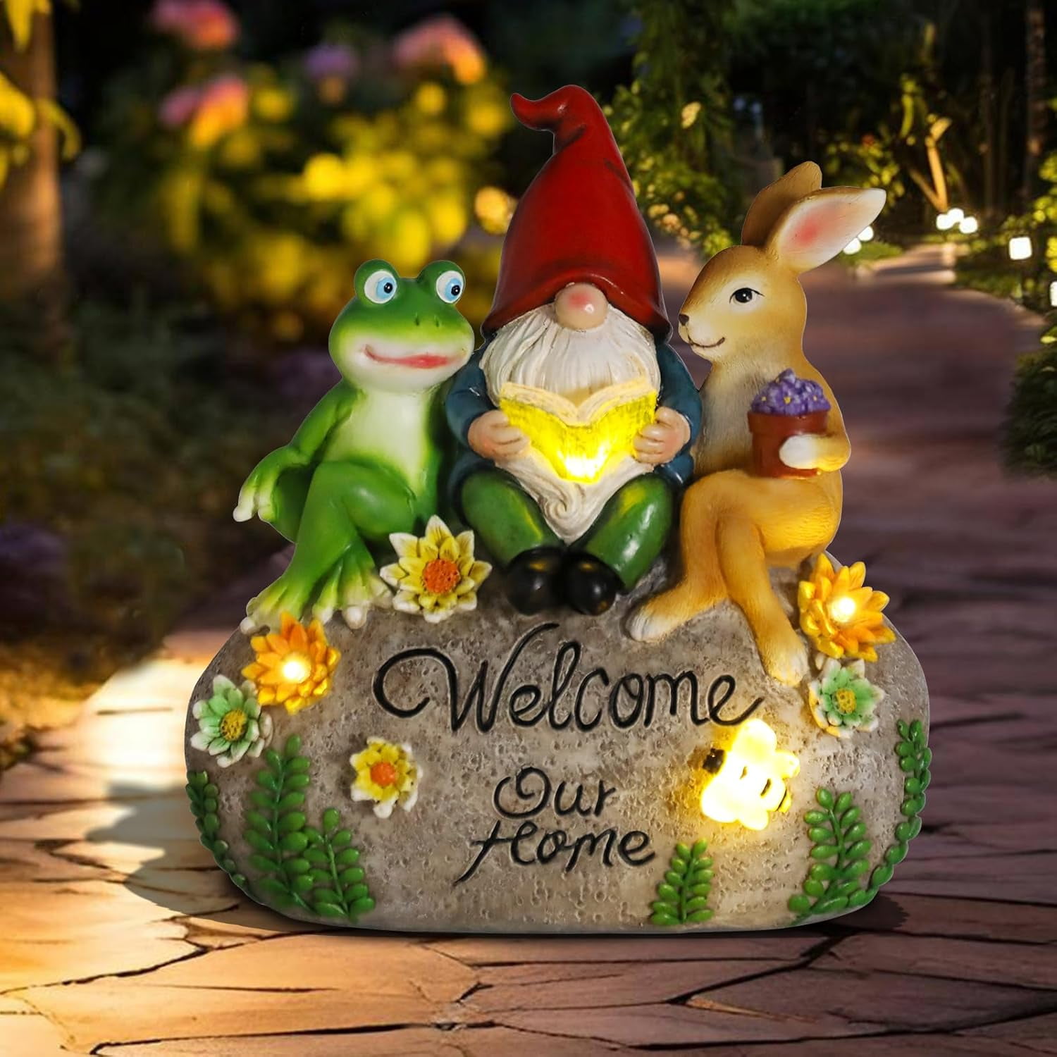 UITTG-Solar Garden Outdoor Statues Solar Lawn Decor Frog Rabbit Gnome ...