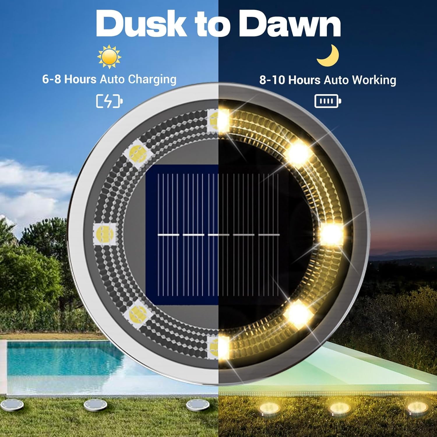 UITTG-Solar Ground Lights, 4 Pack Flat Solar Lights Outdoor Waterproof ...