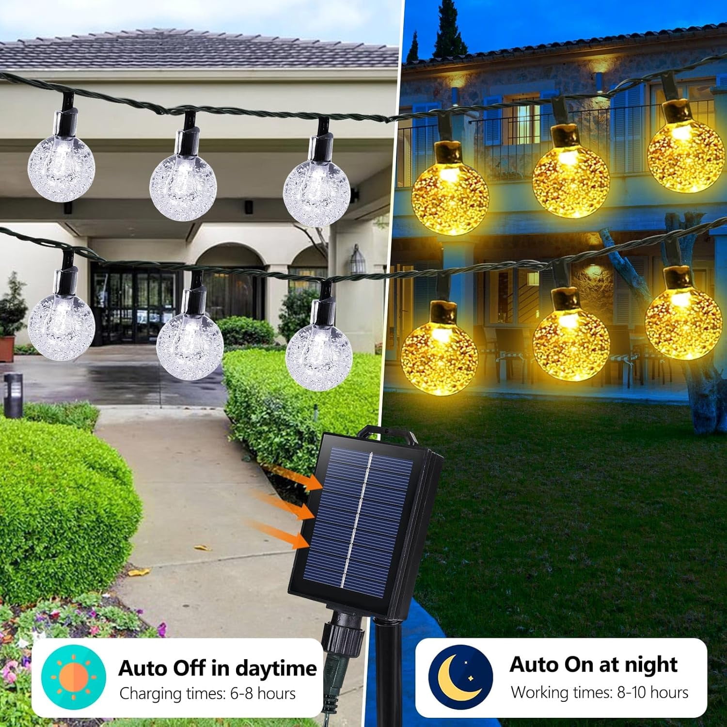 UITTG-Solar Powered String Lights Waterproof, 45.5FT 60 LED Outdoor ...