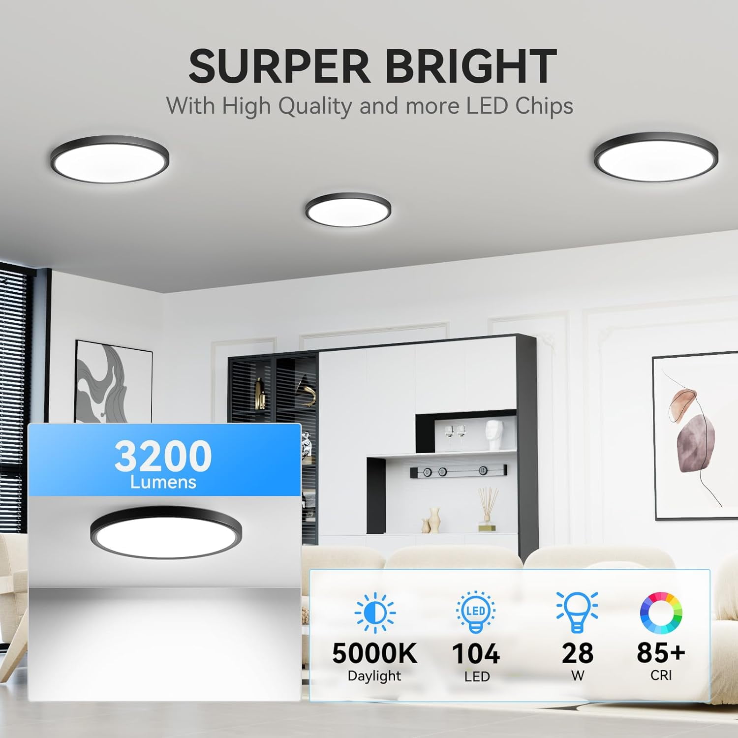 UITTG-Two Pack 3200lm LED Flush Mount Ceiling Light, Super Slim 12 inch ...