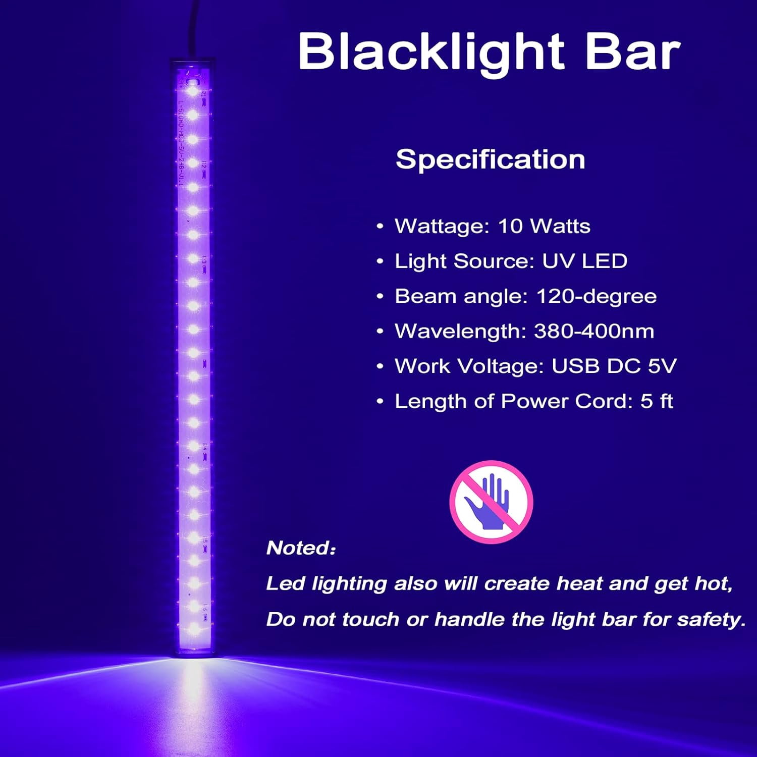 UITTG-USB Black Light Bar, 10W 1ft Upgraded UV LED Blacklight Strip ...