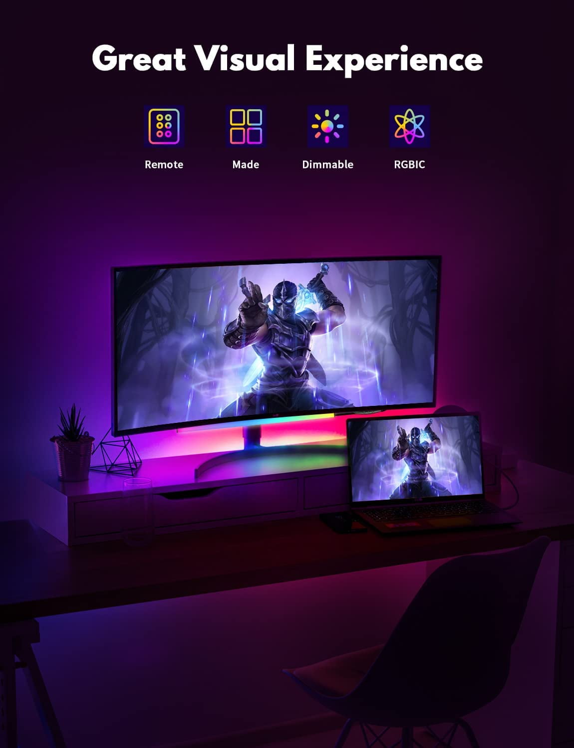 UITTG-Under Monitor RGB Light Bar, LED Light for Desk Gaming Setup, USB ...