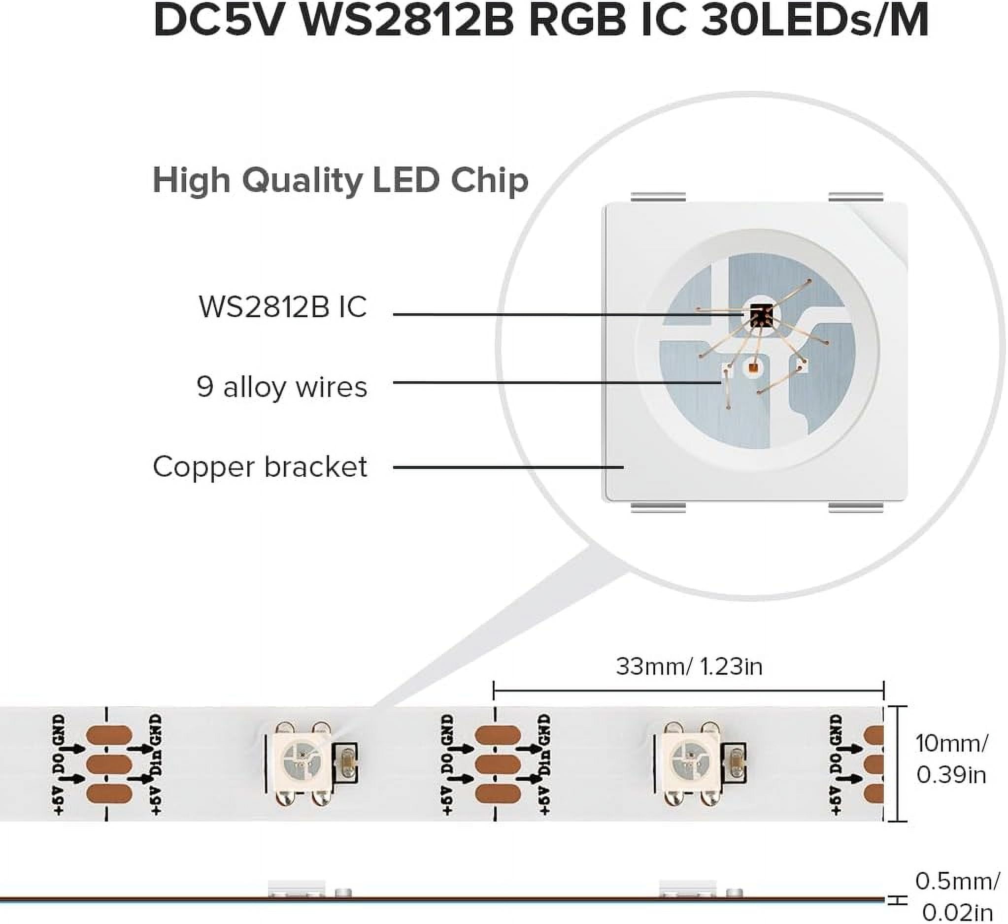UITTG-WS2812B LED Strip Light 16.4FT/5M 30Pixel/M 150LEDs DC5V ...