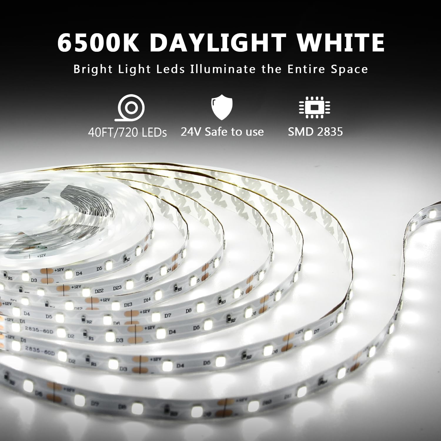 UITTG-White LED Strip Lights, 40ft Dimmable LED Light Strip 6500K ...
