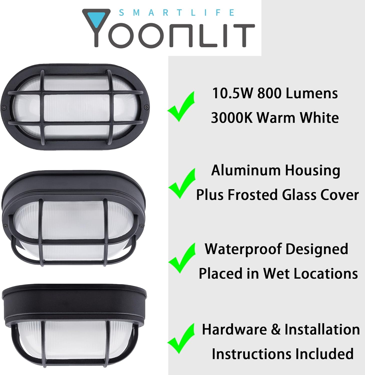 UITTG-YoonLIT 8.5 Inch Outdoor LED Bulkhead Light Fixture, Wall or ...