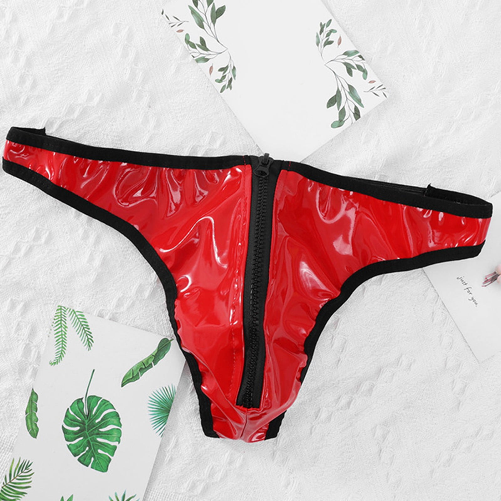 Uix Mens Bright Leather Underwear Zipper Thong Bodybuilding Underwear