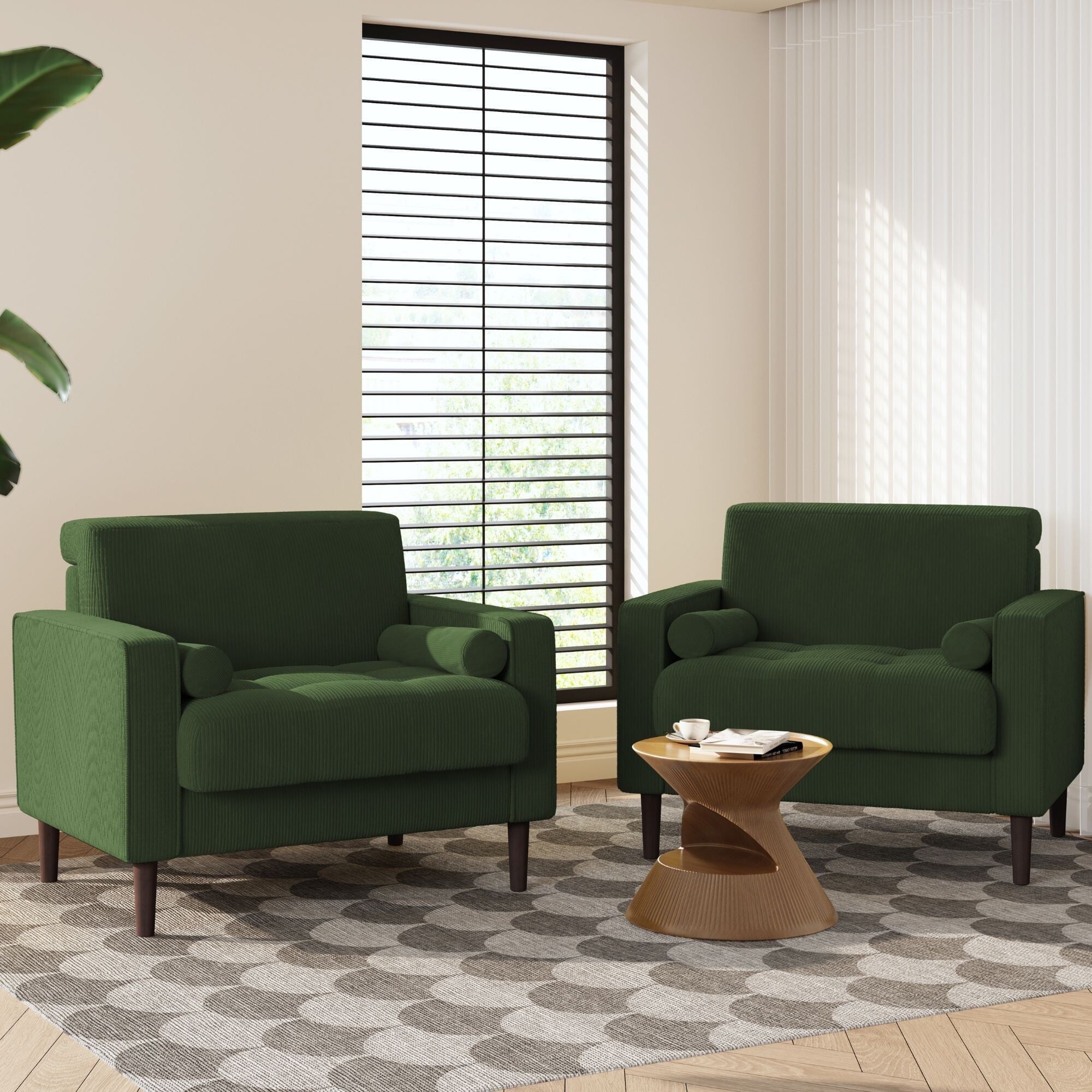 UIXE 2Pcs Corduroy ArmChair, Modern Upholstered Accent Chairs Comfy ...