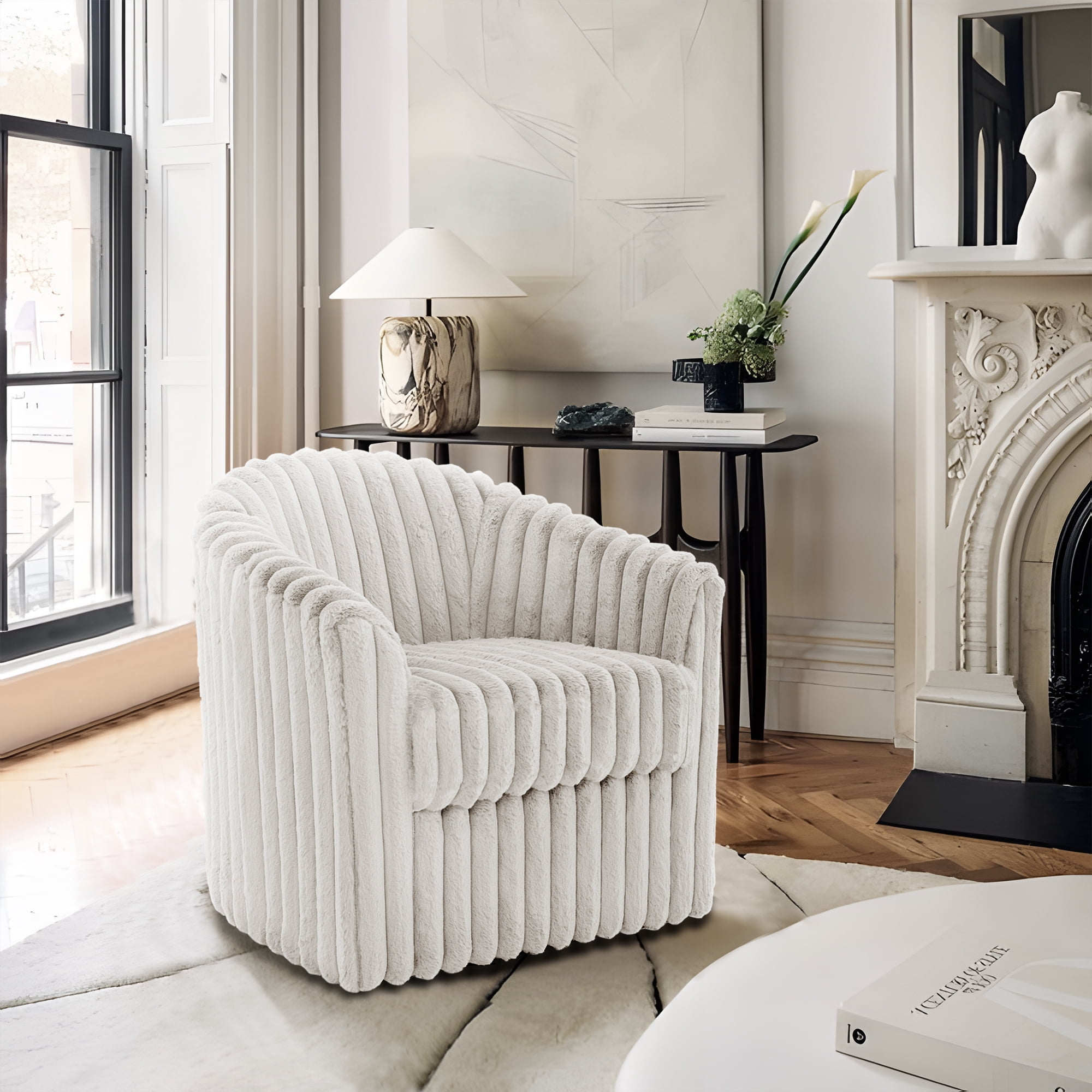 UIXE 360° Swivel Barrel Chair Curved Faux Fur Accent Chair Art Decor ...