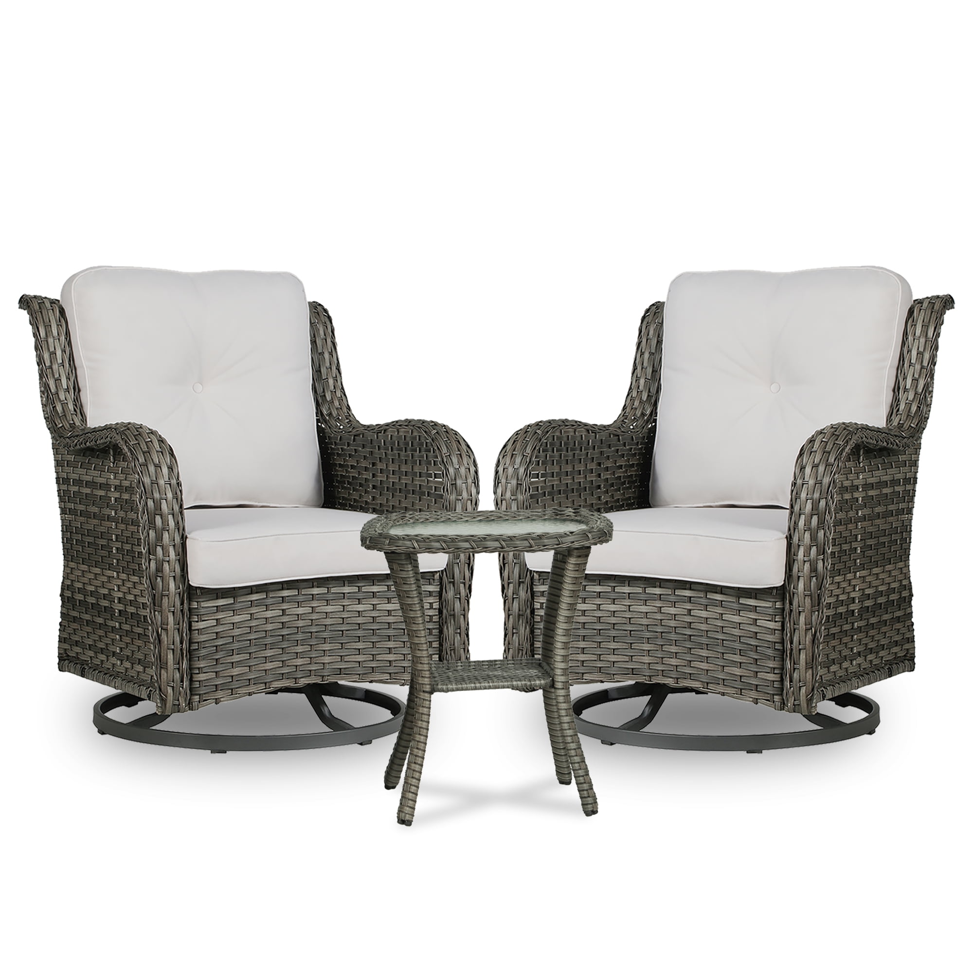 UIXE 3PCS Outdoor Wicker Swivel Gliders Set, Patio Swivel Rocker Lounge ...