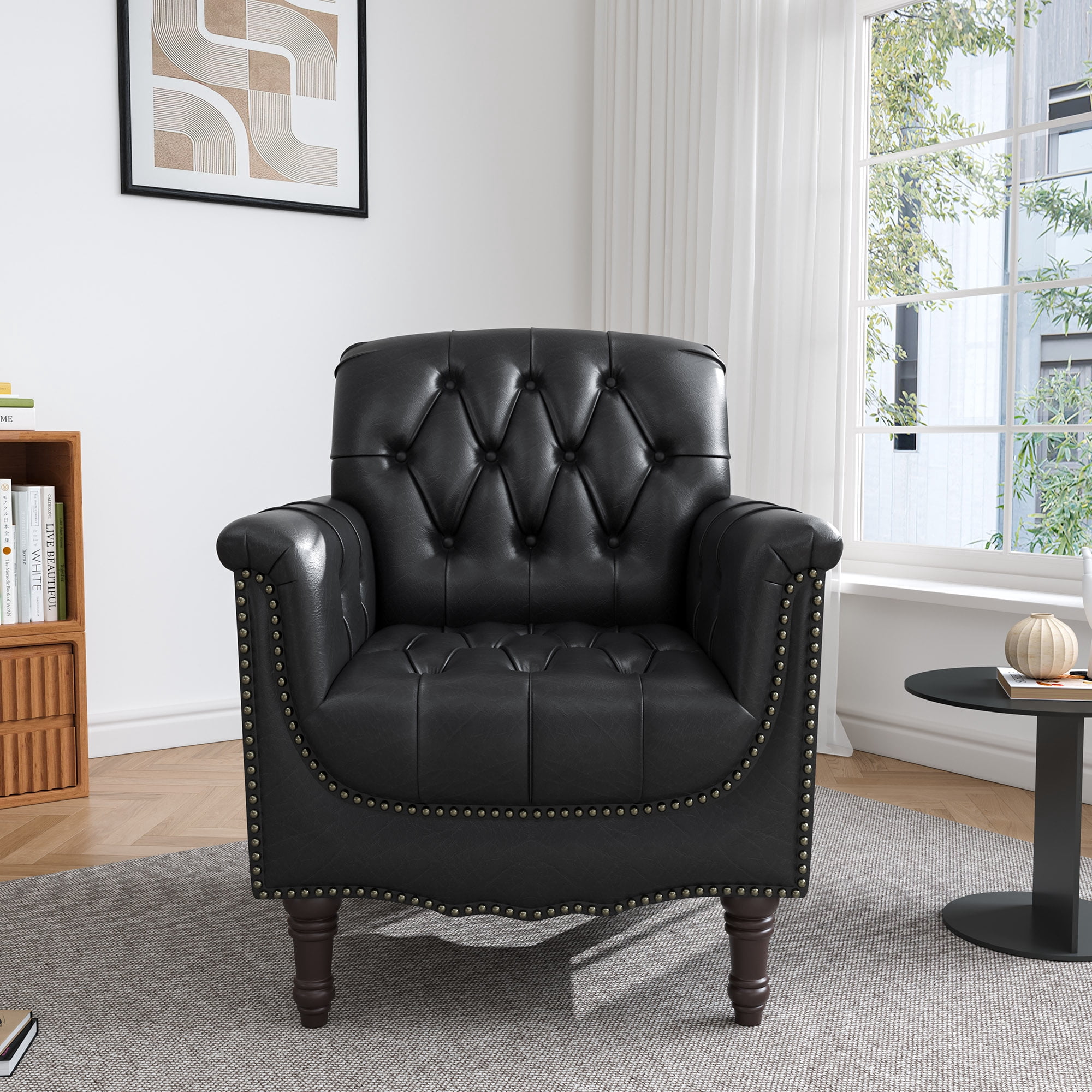 UIXE Faux Leather Accent Chair for Living Room, Tufted Arm Chair Retro ...