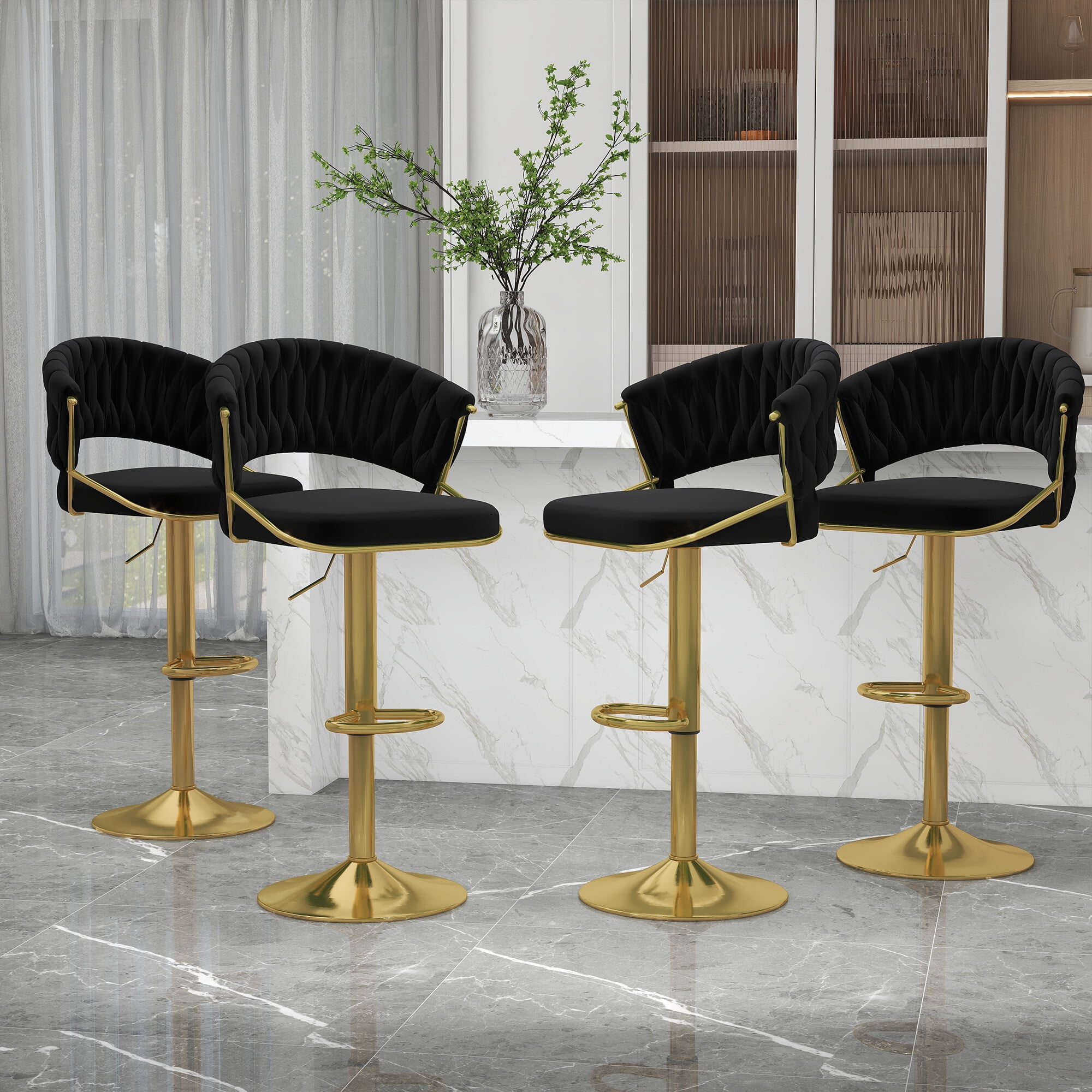 UIXE Adjustable Bar Stools Set of 4 Modern High Back Swivel Barstool ...
