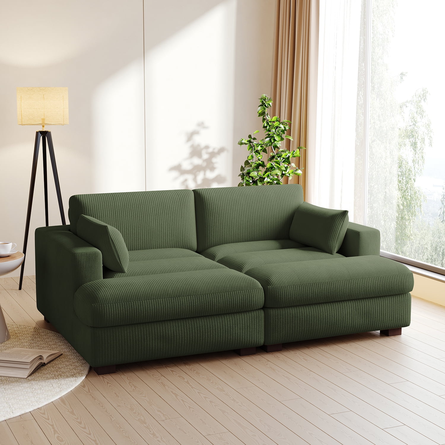 UIXE Chaise Lounge Indoor Upholstered Corduroy Sofa with Armrest for ...
