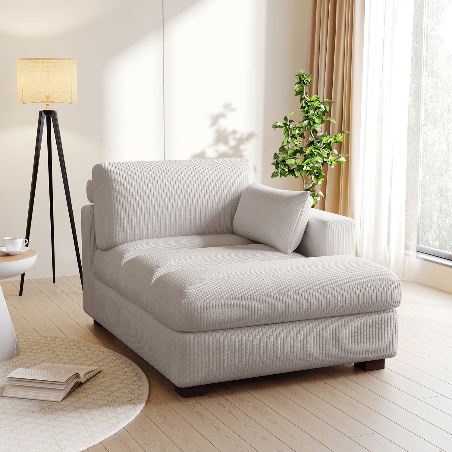 UIXE Chaise Lounge Indoor Upholstered Corduroy Sofa with Left Armrest ...