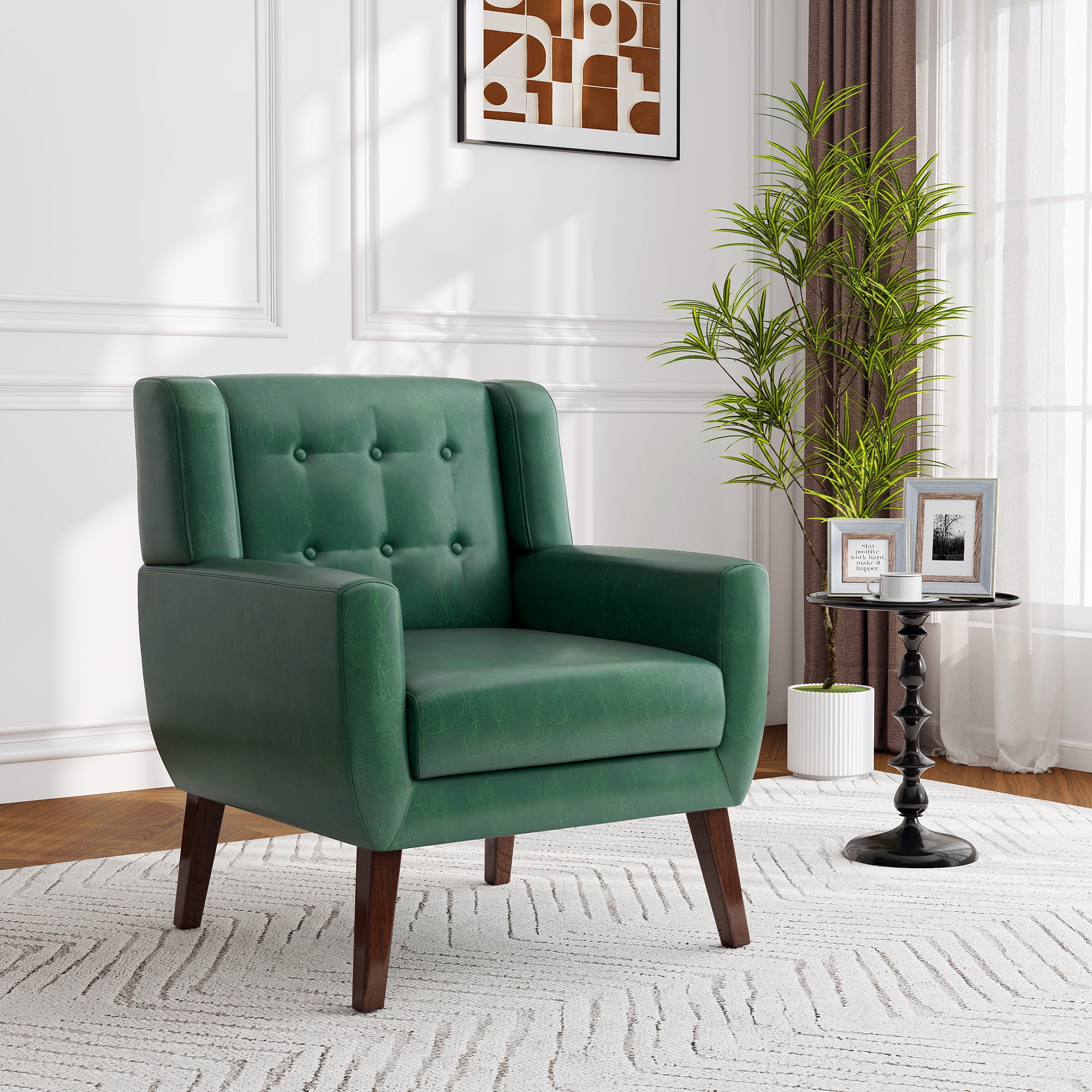 UIXE Faux Leather Armchair Comfy Upholstered Reading Accent Chairs for ...