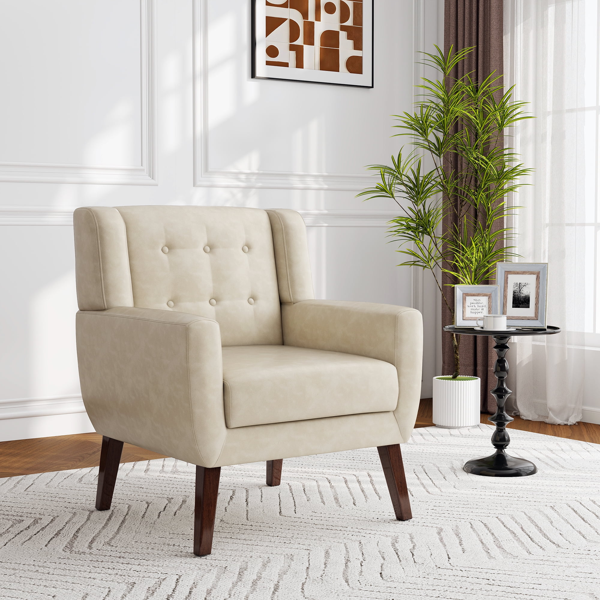 UIXE Faux Leather Accent Chair Modern Upholstered Armchair Modern ...