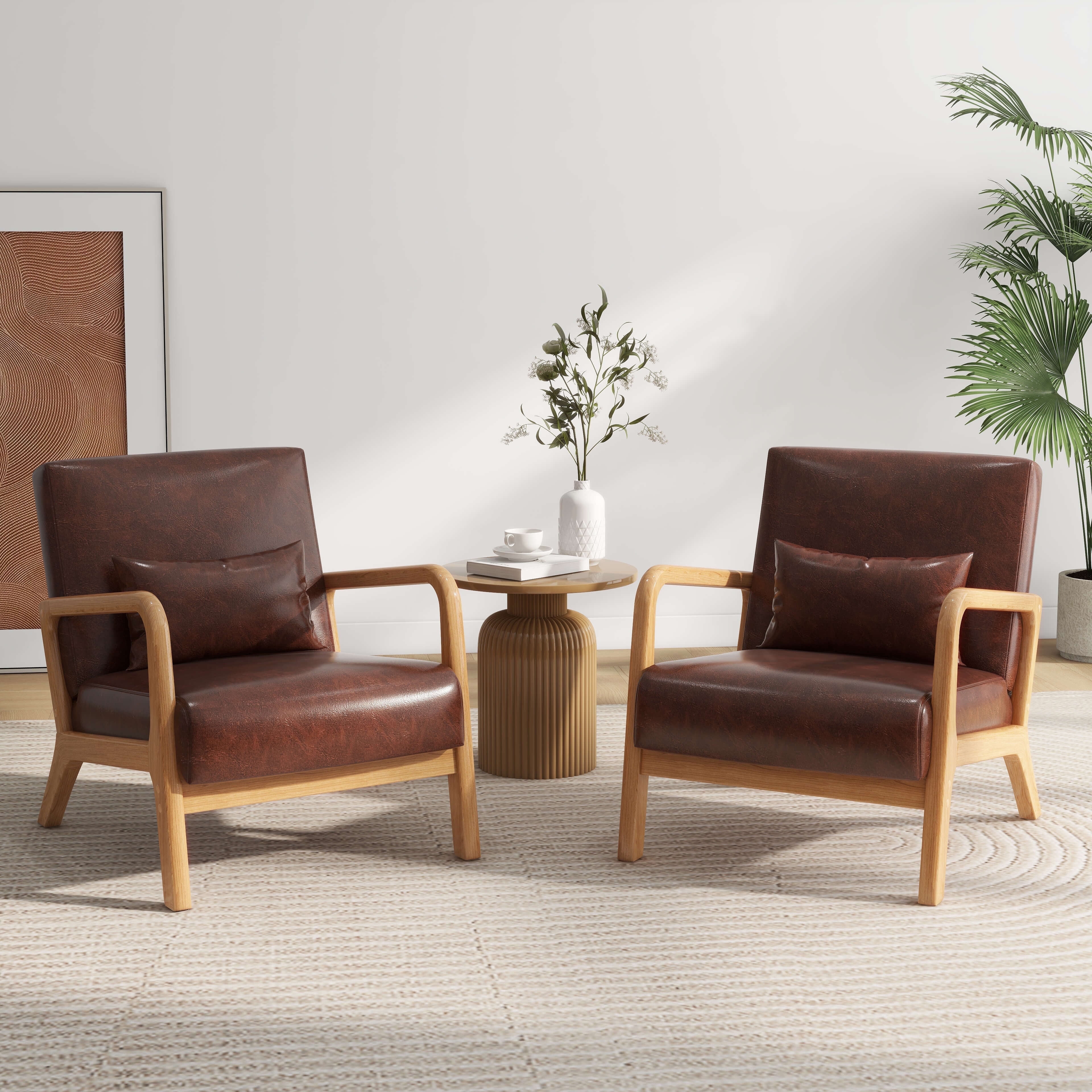 UIXE Faux Leather Accent Chairs Set of 2 Upholstered Comfortable Arm ...