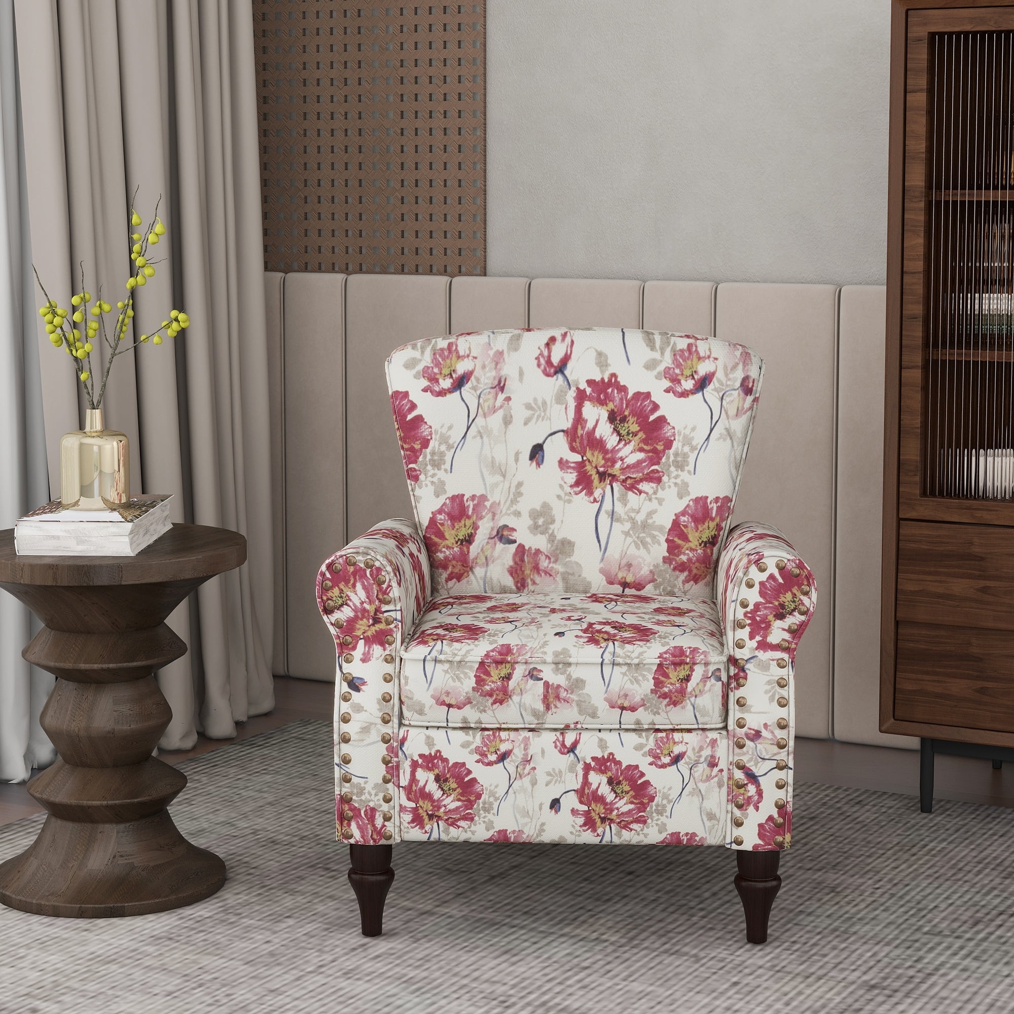 UIXE Floral Pattern Accent Chairs Reading Living Room Side Chair Comfy ...